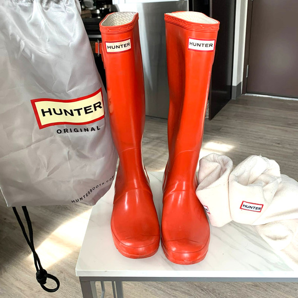Hunter | Shoes | Hunter Orange Tall Boots Backpack And Socks Sz 7 75 ...